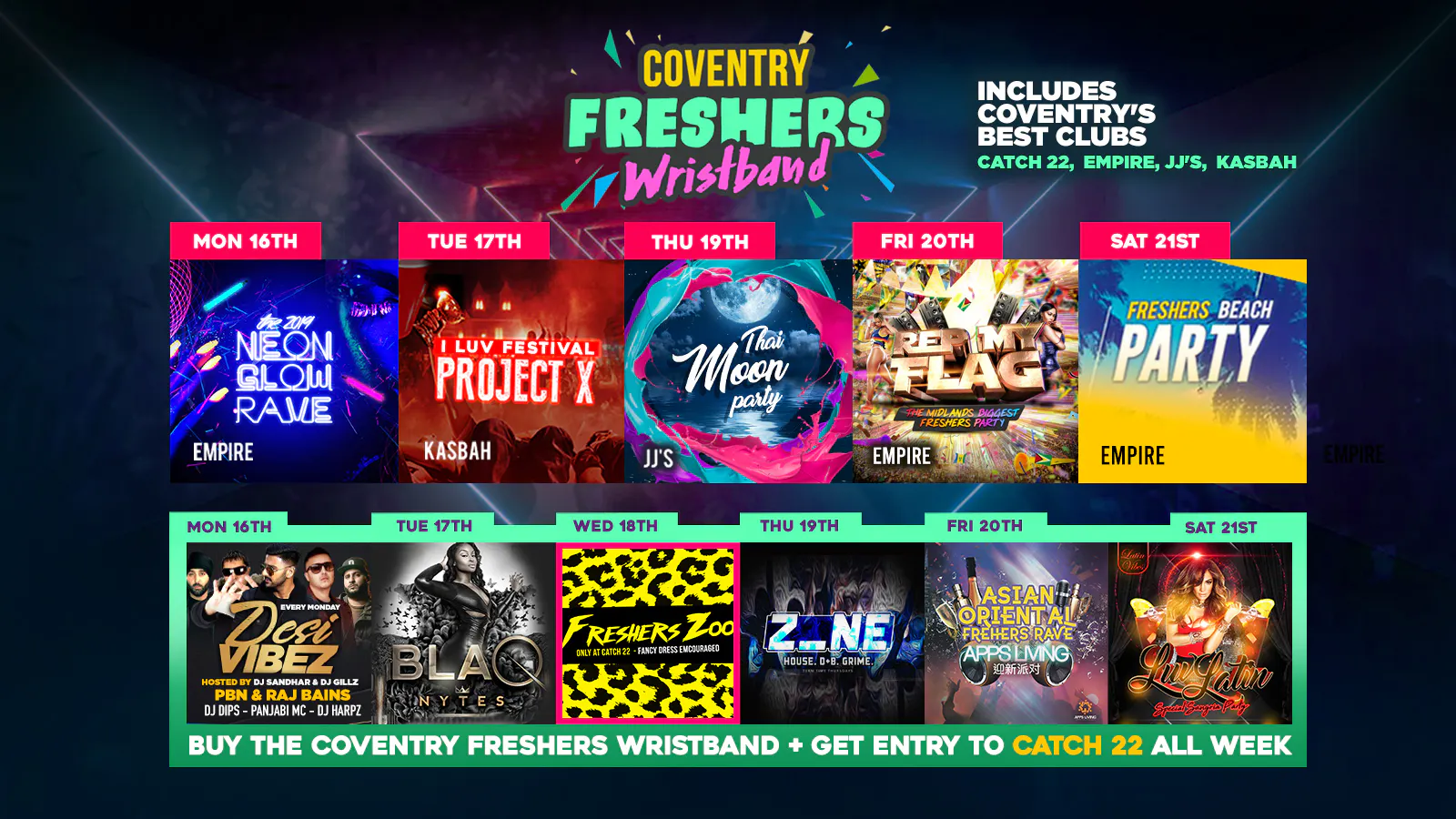COVENTRY FRESHERS WRISTBAND 2019 / 12 Events, 1 Pass - Last Few ...