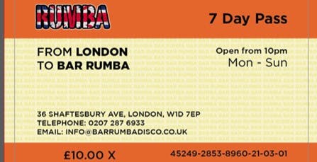 RUMBA 7 DAY PARTY PASS! at Bar Rumba, London on 23rd Sep 2019 | Fatsoma