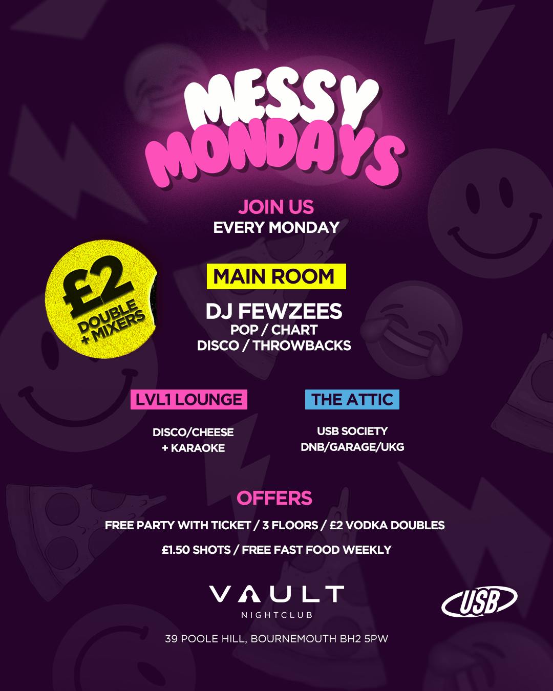 Messy Mondays @ the vault. at The Vault Nightclub, Bournemouth on 25th Nov 2024 | Fatsoma