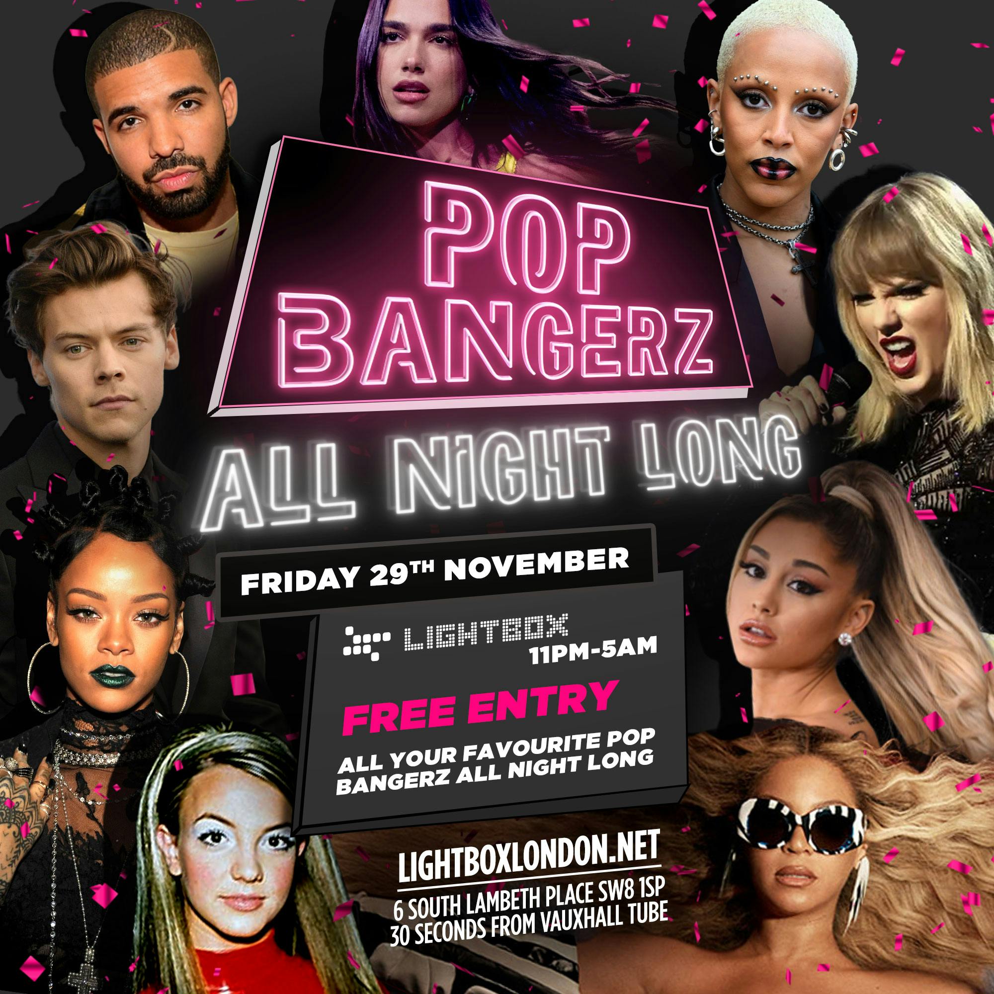 Pop Bangerz All Night Long - Free Entry at Lightbox, London on 29th Nov 2024 | Fatsoma
