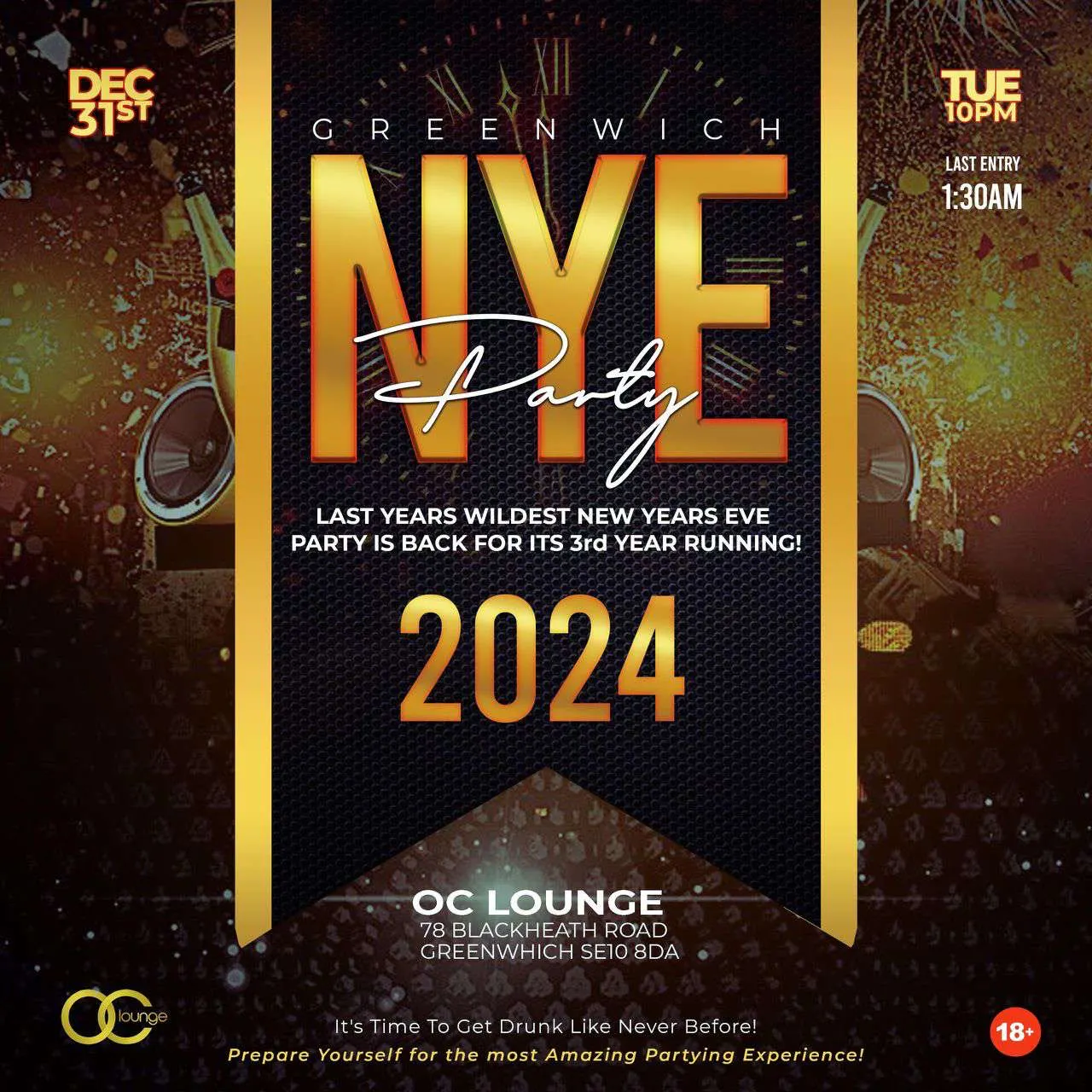 Greenwich NYE Countdown Party at OC RESTAURANT & LOUNGE, London on 31st ...
