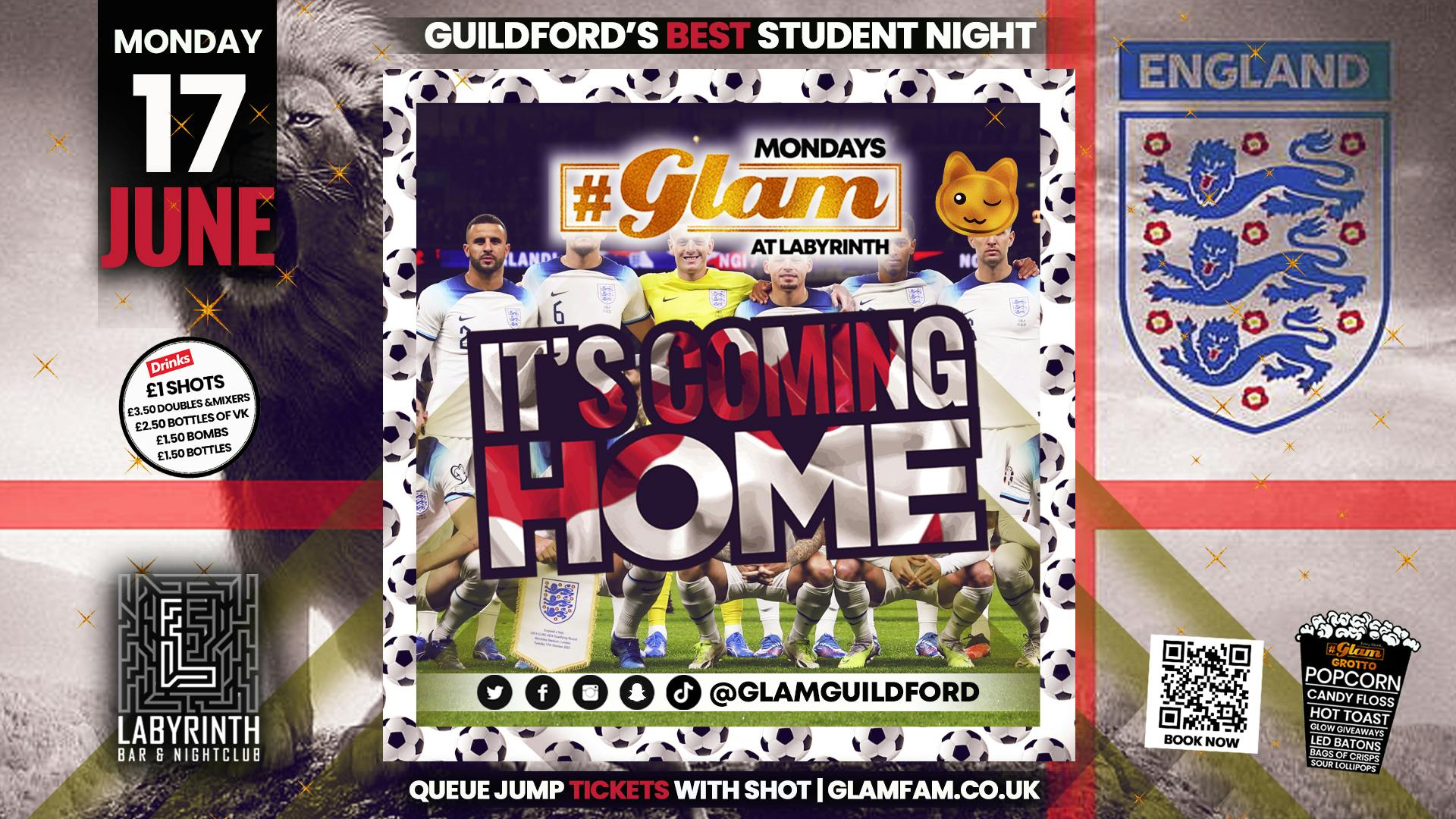 Glam - Three Lions Party! 🦁🦁🦁 Its Coming Home! at Labyrinth, Guildford ...