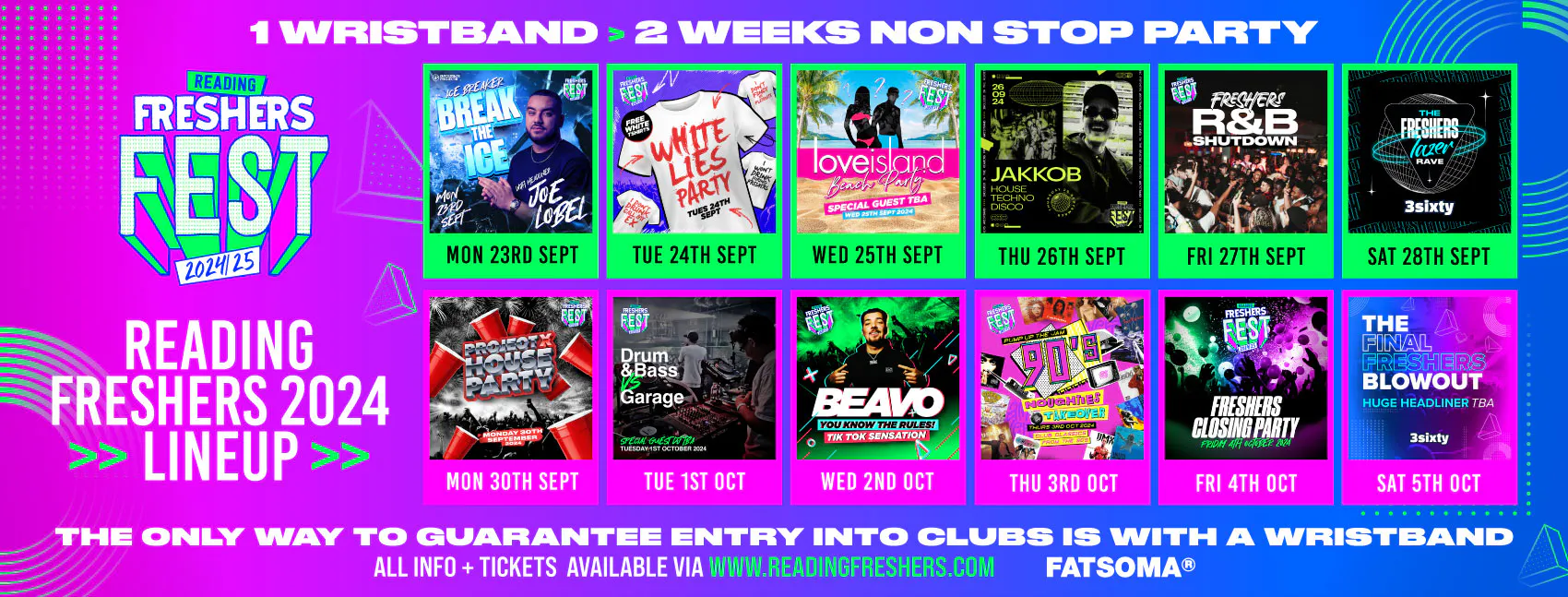 Reading Freshers Fest 24/25 - General Wristbands (SWAP FOR HALLS ON ...