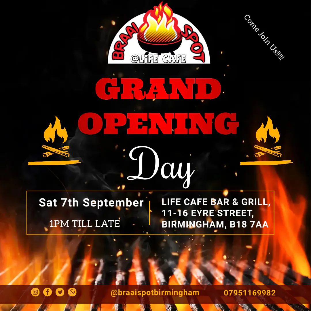 Braai Spot Opening Day at Life cafe - Bar & Grill, Birmingham on 7th ...