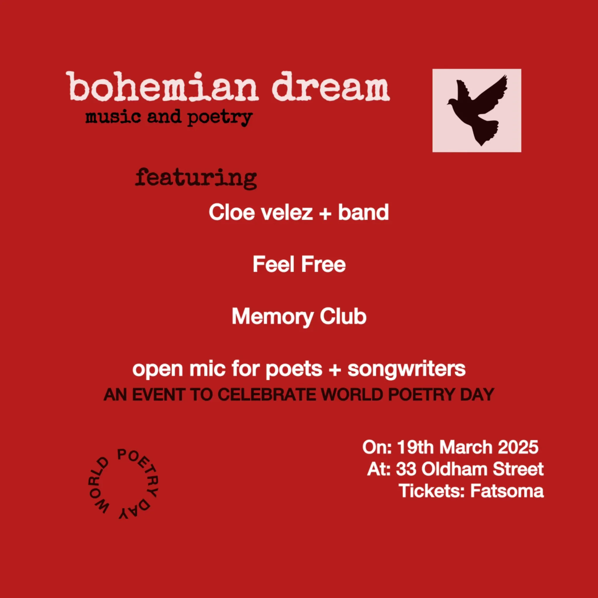 Bohemian Dream - Poetry X Music for World Poetry Day 2025 at 33 Oldham ...
