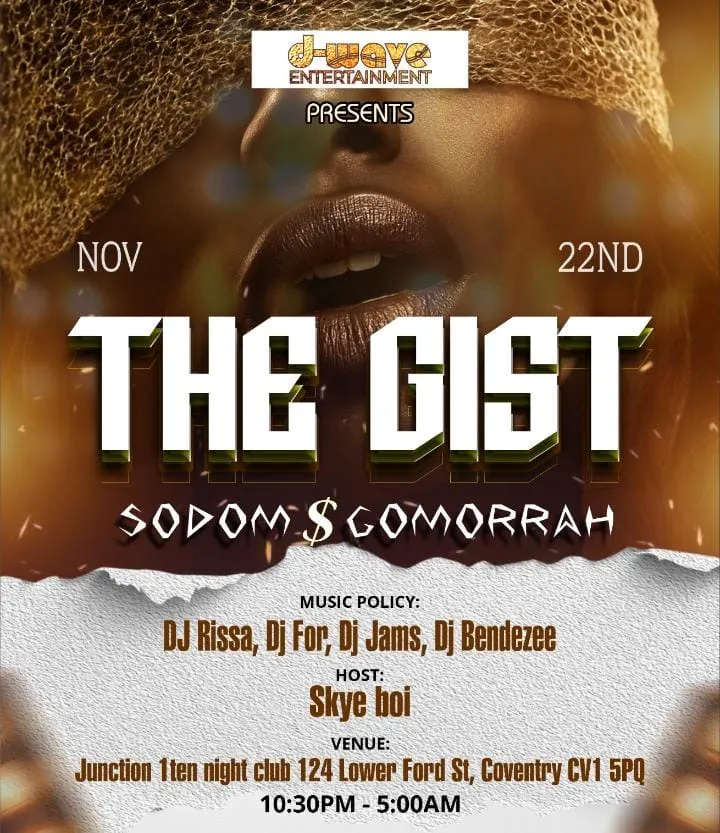 THE GIST: SODOM & GOMORRAH at Junction1ten, Coventry on 22nd Nov 2025 ...
