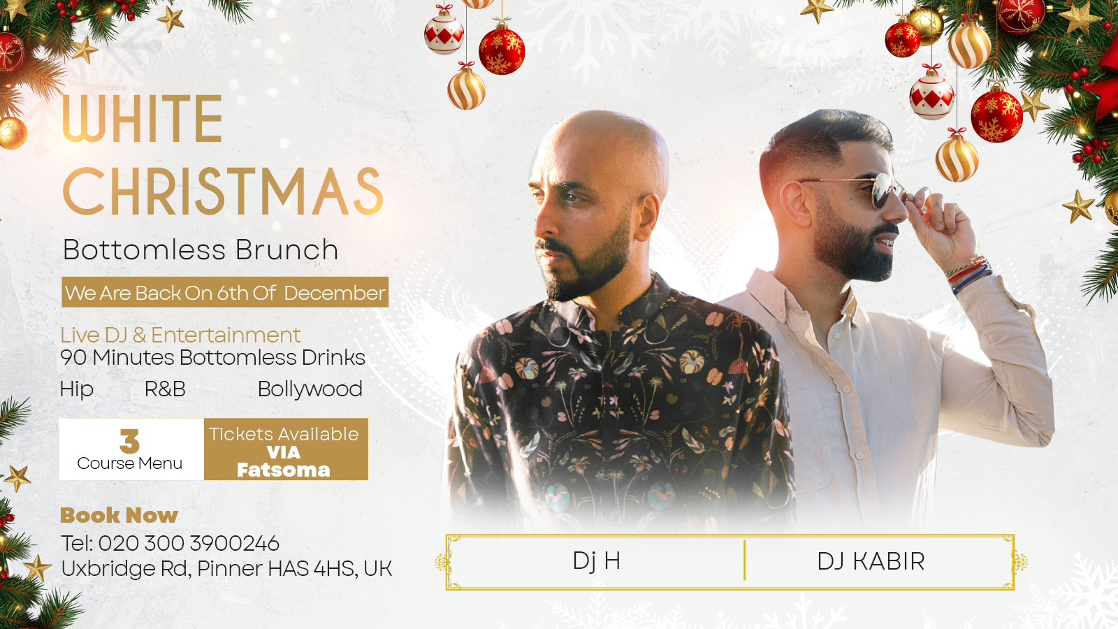 White Christmas Bottomless Brunch at Dojo Restaurant - Hatchend, Pinner ...