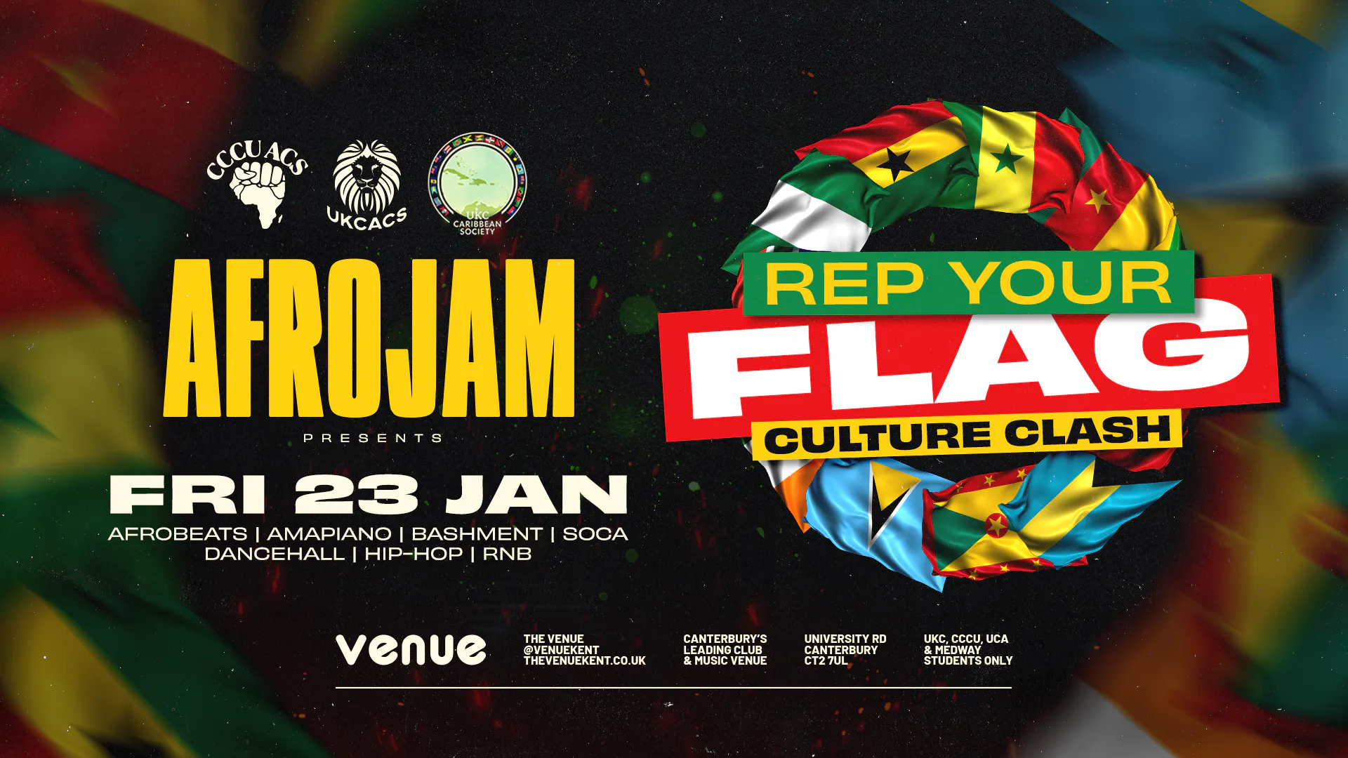 AFROJAM 🚩 Culture Clash 2026 - Rep Your Flag at The Venue, Canterbury ...