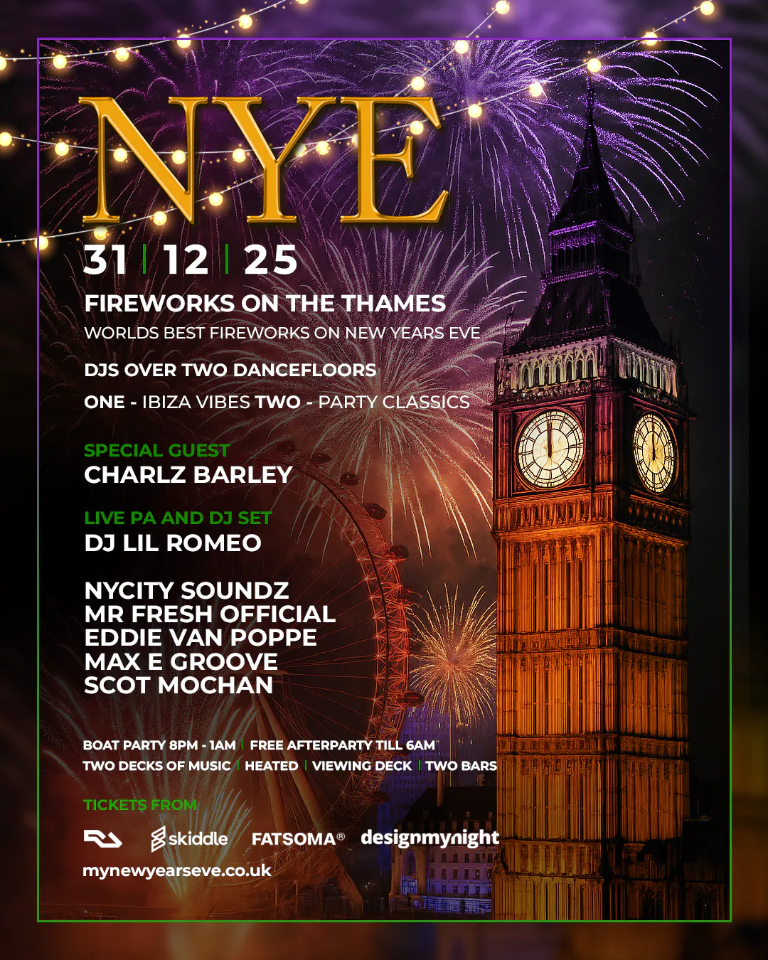 New Year's Eve Fireworks on the Thames 2025/2026 at Crown Pier, London ...