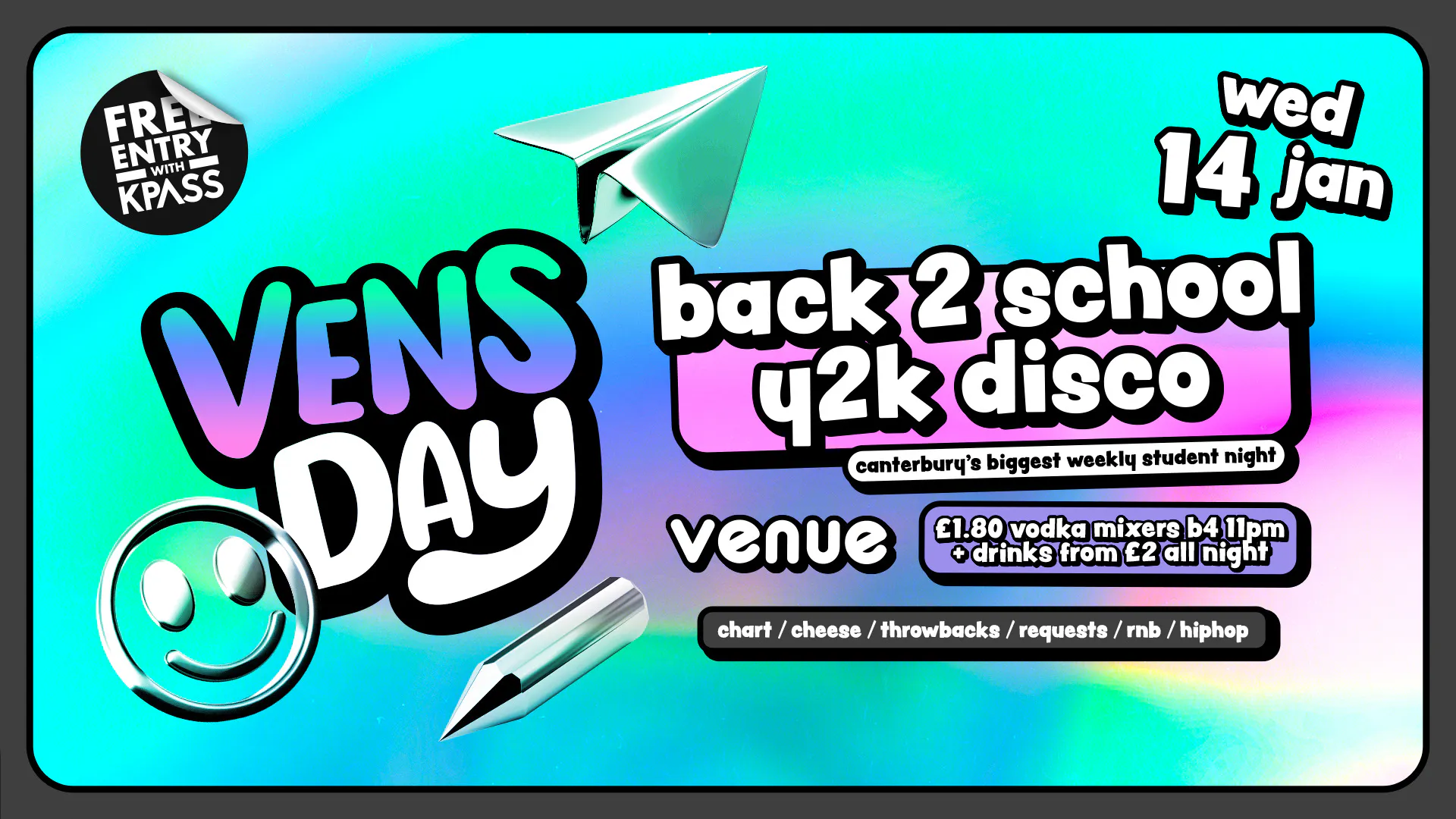 VENSDAY - Back To School Y2K Disco at The Venue, Canterbury on 14th Jan ...