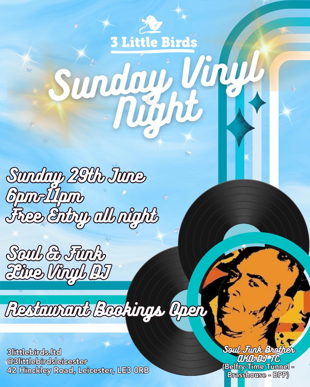 Sunday Vinyl Night at 3 little birds, Leicester on 29th Jun | Fatsoma