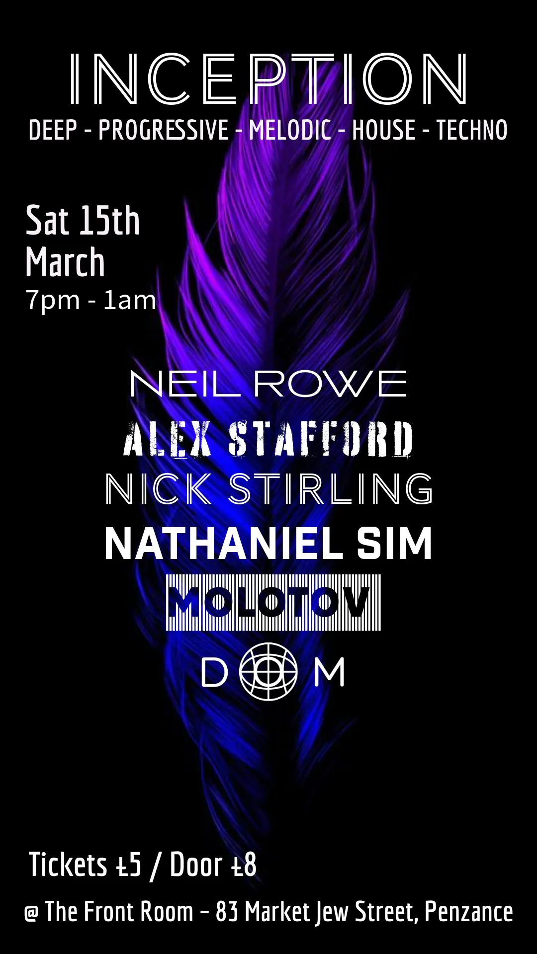 INCEPTION @ THE FRONT ROOM 15th March at The Front Room, Penzance on ...