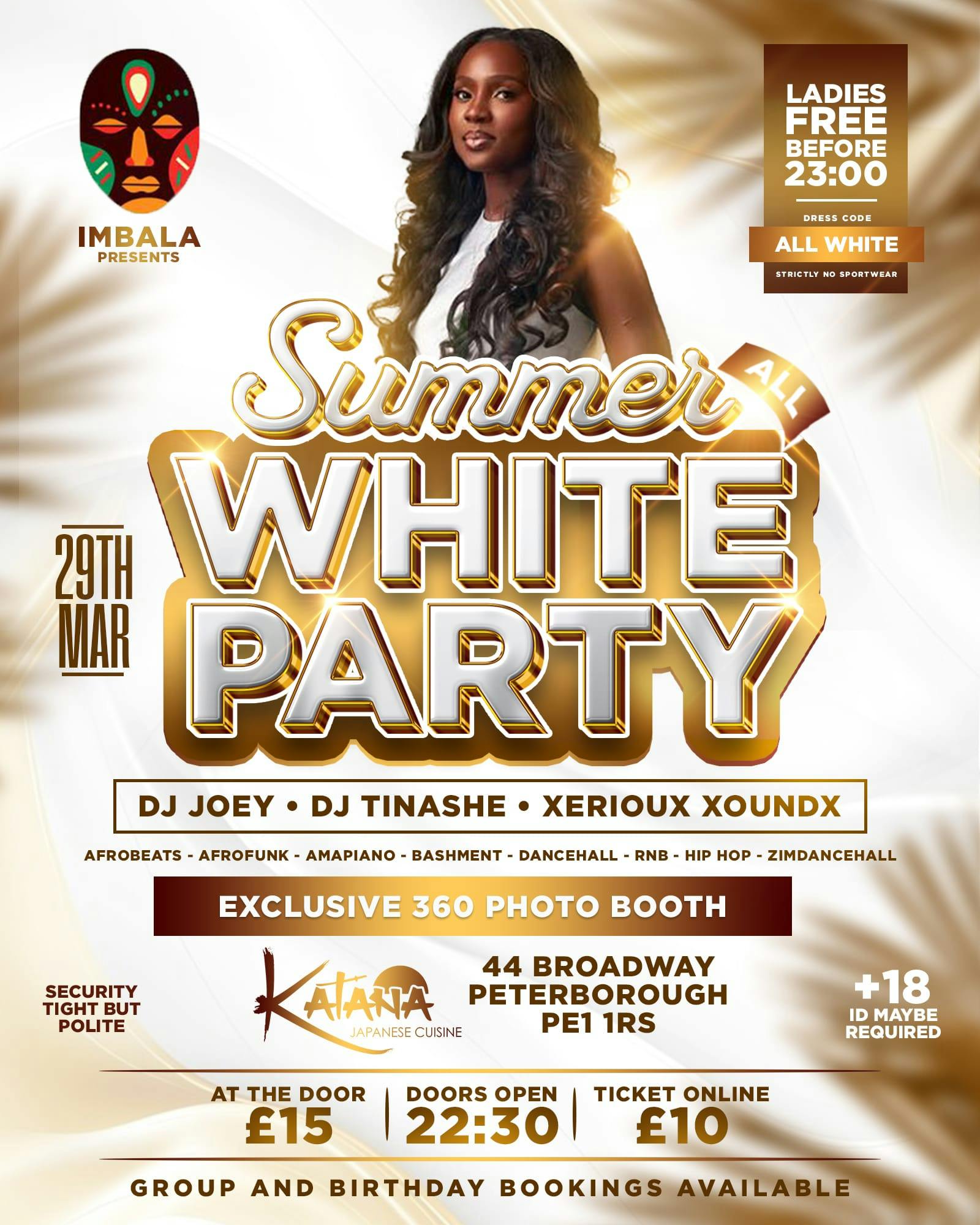 IMBALA - ALL WHITE PARTY at KATANA , Peterborough on 29th Mar | Fatsoma