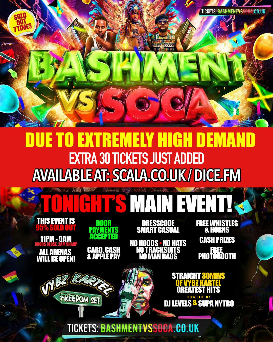 Bashment Vs Soca - DOOR PAYMENTS ACCEPTED at Scala, London on 21st Mar | Fatsoma