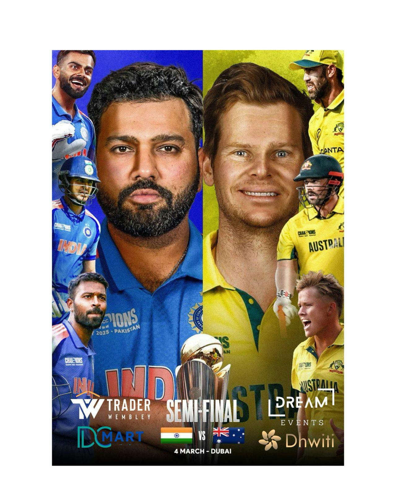 ICC Champions Trophy Indian VS Australia Semi Final 2025 at TRADER ...