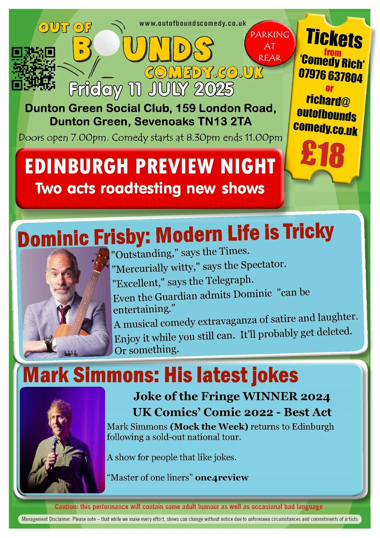 Out of Bounds Comedy Club Sevenoaks with Dominic Frisby & Mark Simmons ...