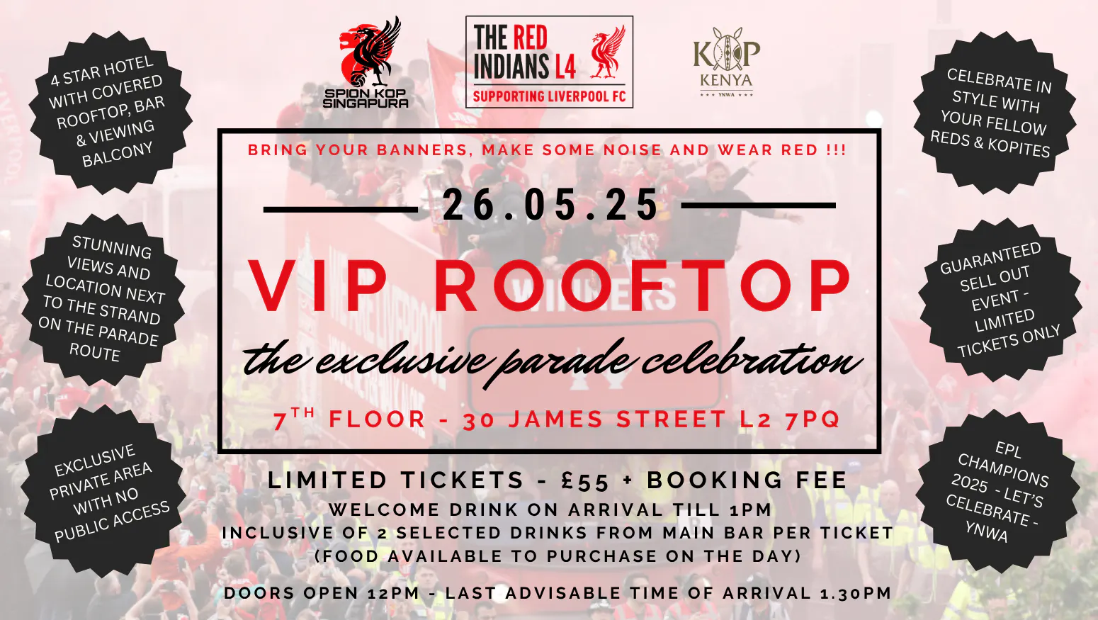 LFC VIP ROOFTOP - THE PARADE CELEBRATION 2025 at 30 James Street Hotel ...