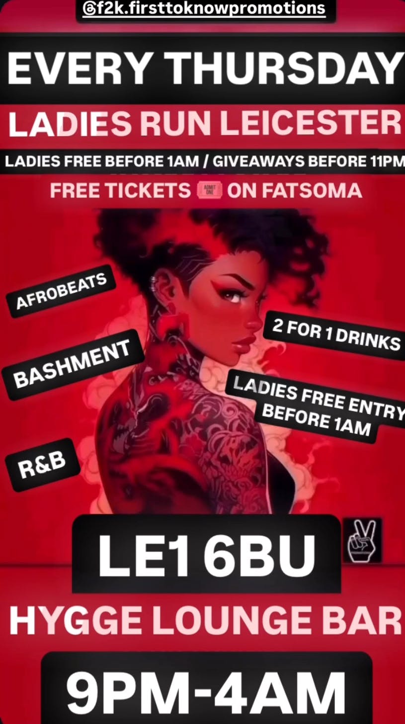 * NEW LOCATION * LADIES RUN LEICESTER💅🏾 // EVERY THURSDAY AT ‘HYGGE LOUNGE BAR’ LEICESTER LE1 ...
