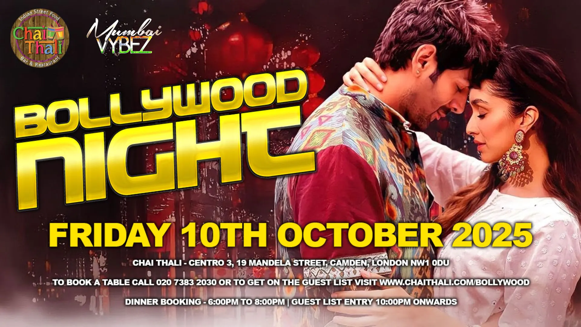 Bollywood Night - Friday 10th October 2025 - Chai Thali - Camden ...
