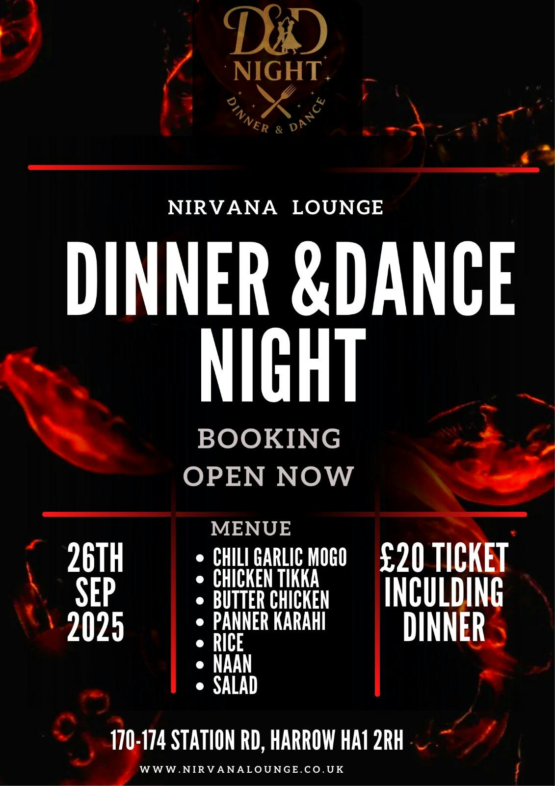 Dinner & Dance at Nirvana at Nirvana Lounge, Harrow on 26th Sep 2025 | Fatsoma