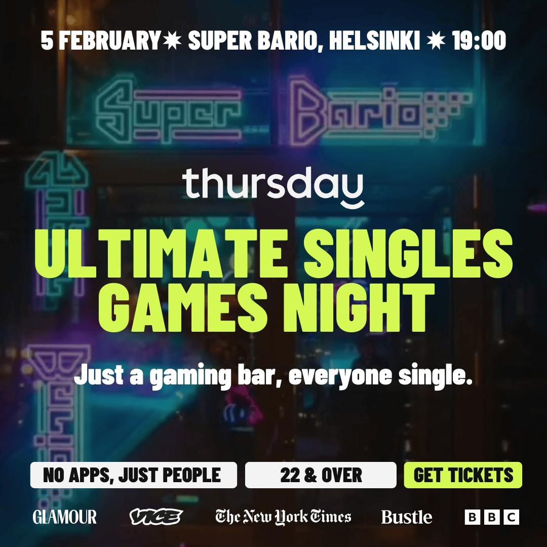 Thursday | Super Bario | Singles Games & Activities Night | Helsinki at ...