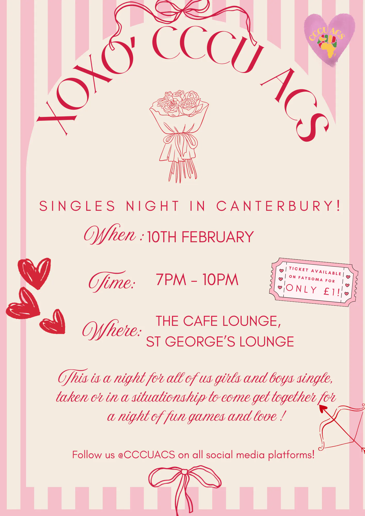 CCCU ACS' SINGLES NIGHT at The Lounge Bar & Kitchen, Canterbury on 10th ...