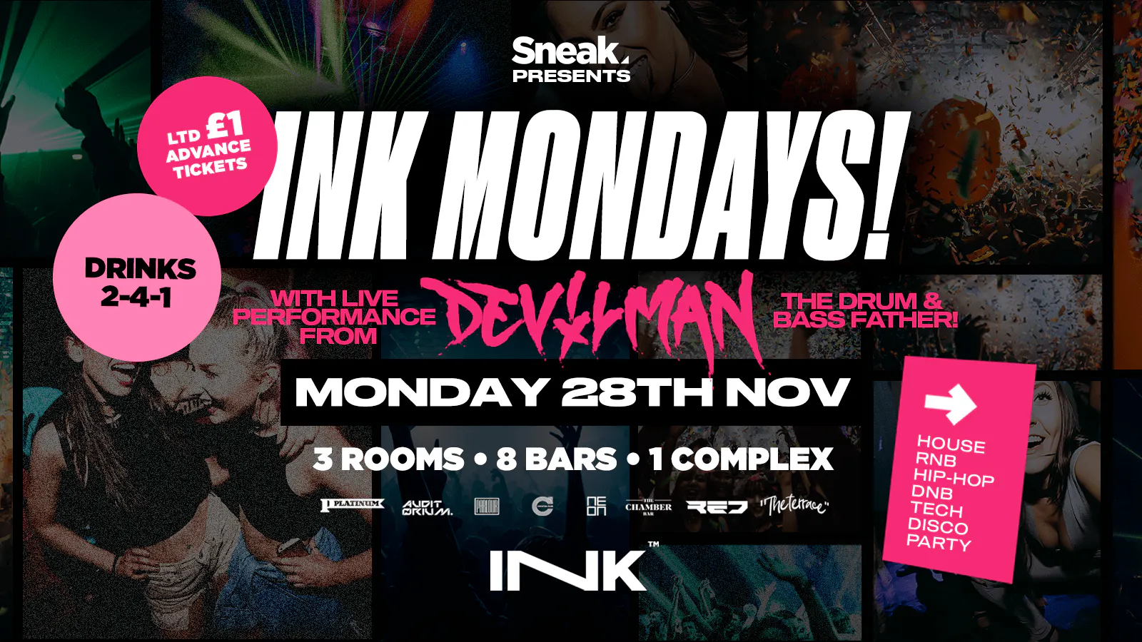 INK MONDAYS • Devilman Live | Mon 28th Nov | 2-4-1 Drinks | £1 Tickets ...