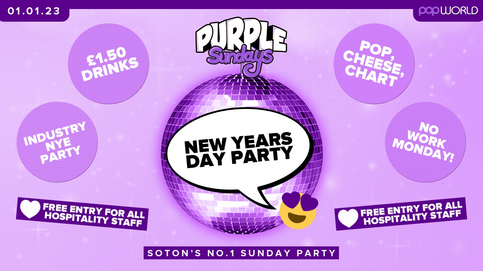 Purple Sundays @POPworld // £1.50 Drinks // New Years Day Party! at Popworld Southampton ...