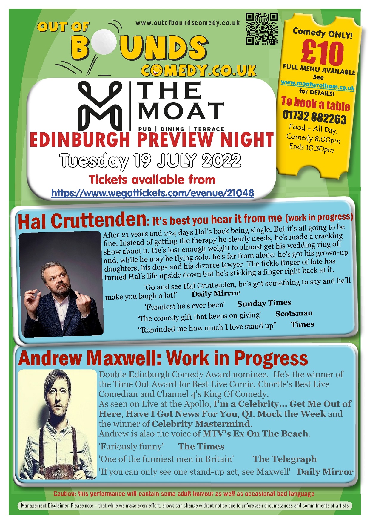 Out of Bounds Comedy Ed Previews at The Moat with Hal Cruttenden ...