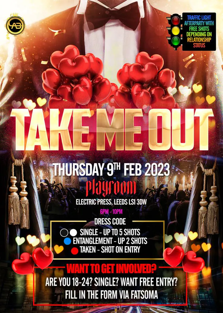 TAKE ME OUT AFTERPARTY LEEDS at Playroom Leeds, Leeds on 9th Feb 2023 ...