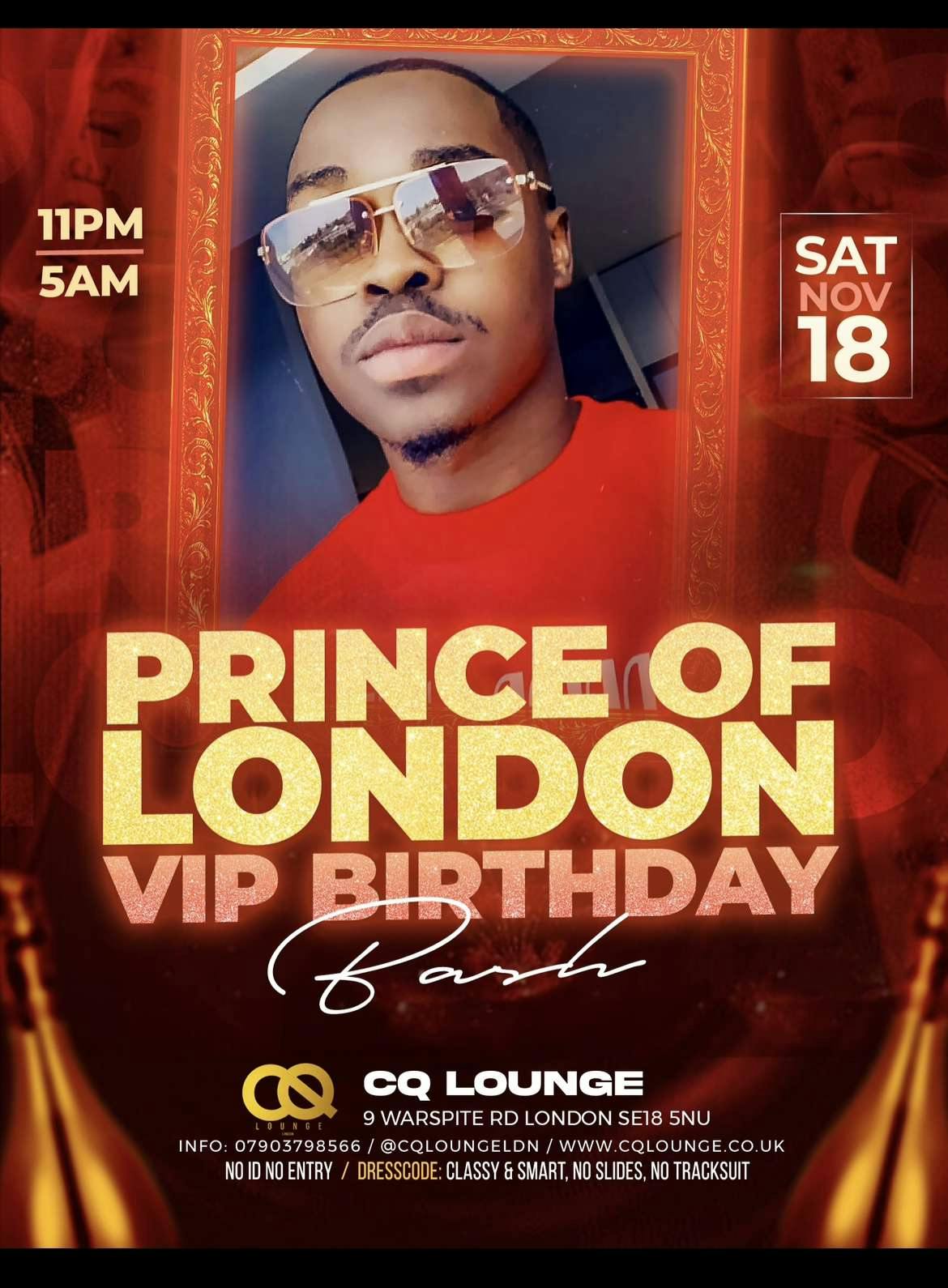 PRINCE VIP BIRTHDAY BASH at CQ LOUNGE, London on 18th Nov 2023 | Fatsoma