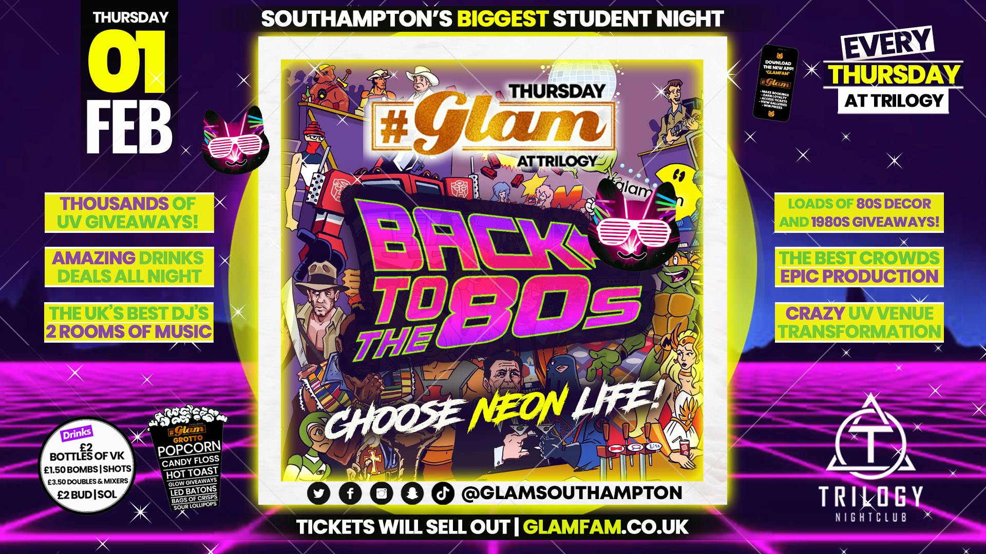 GET TICKETS BEFORE THEY SELL OUT - Glam - Southampton's Biggest Student Night - 80's Neon Rave ...