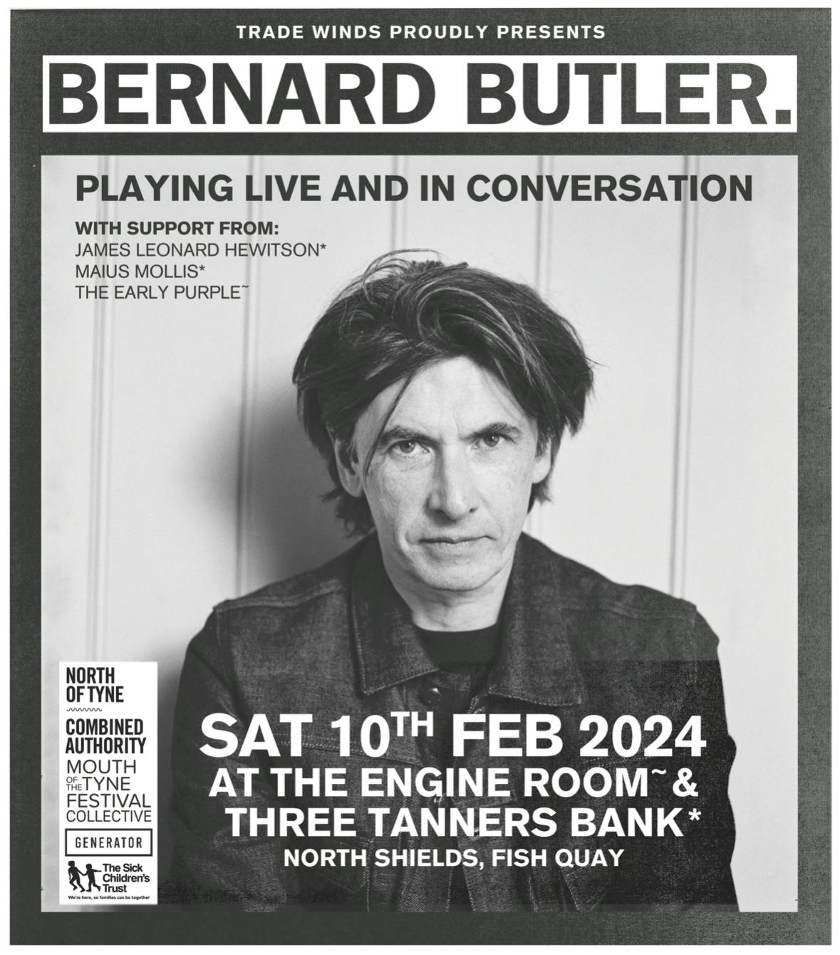 Bernard Butler at Three Tanners Bank, North Shields on 10th Feb 2024 ...