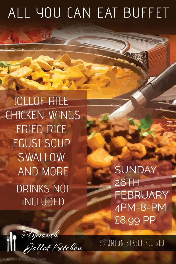 All You Can Eat Buffet at Plymouth Jollof Kitchen , Plymouth on 26th ...
