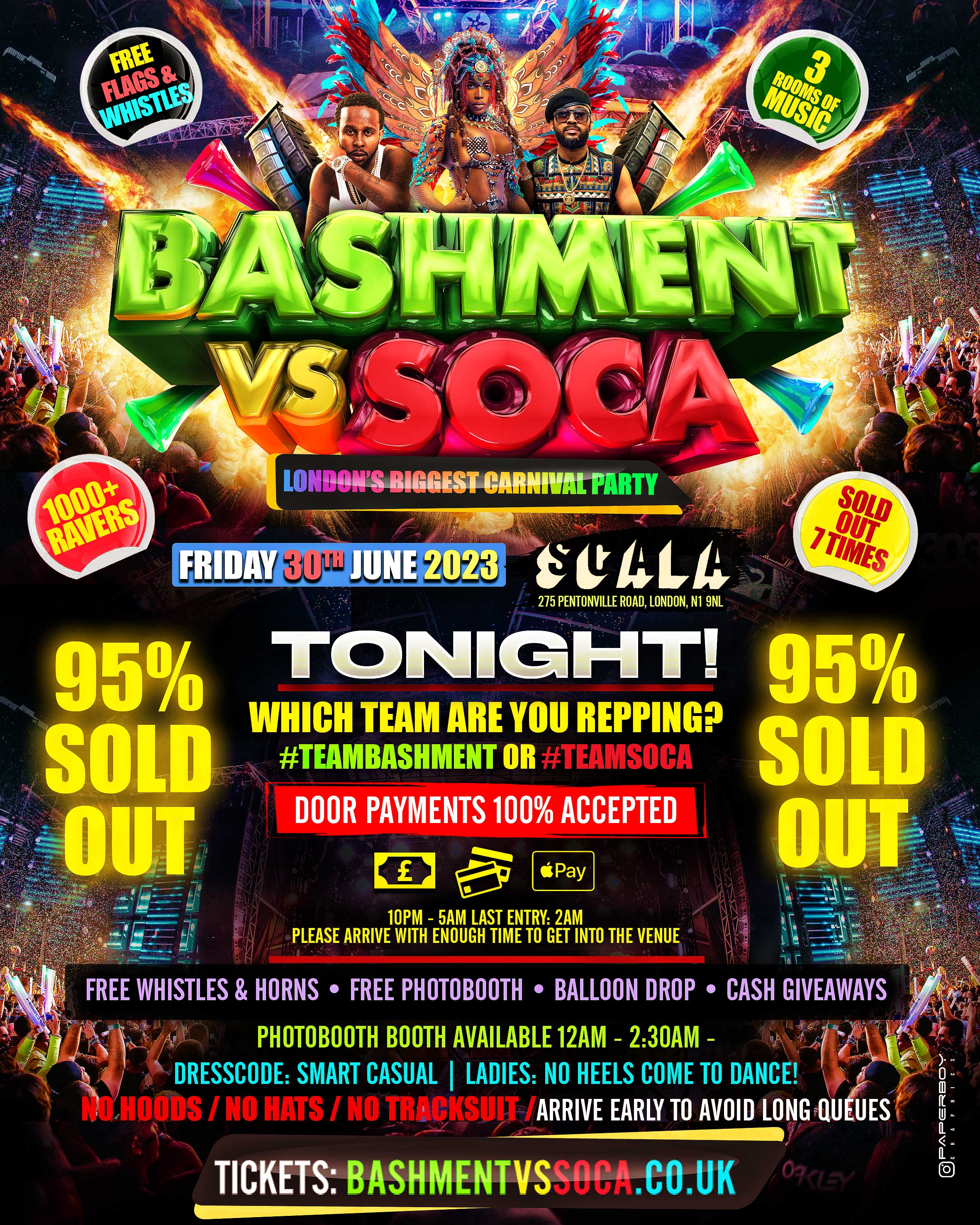 Bashment Vs Soca - London’s Biggest Carnival Party - DOOR PAYMENTS ACCEPTED at Scala, London on ...