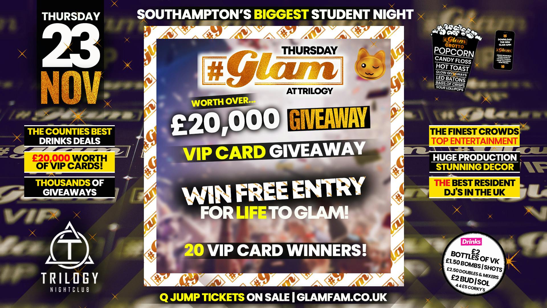 TONIGHT 😍 Glam - Southampton's Biggest Student Night - Win Free Entry for Life! at Trilogy ...