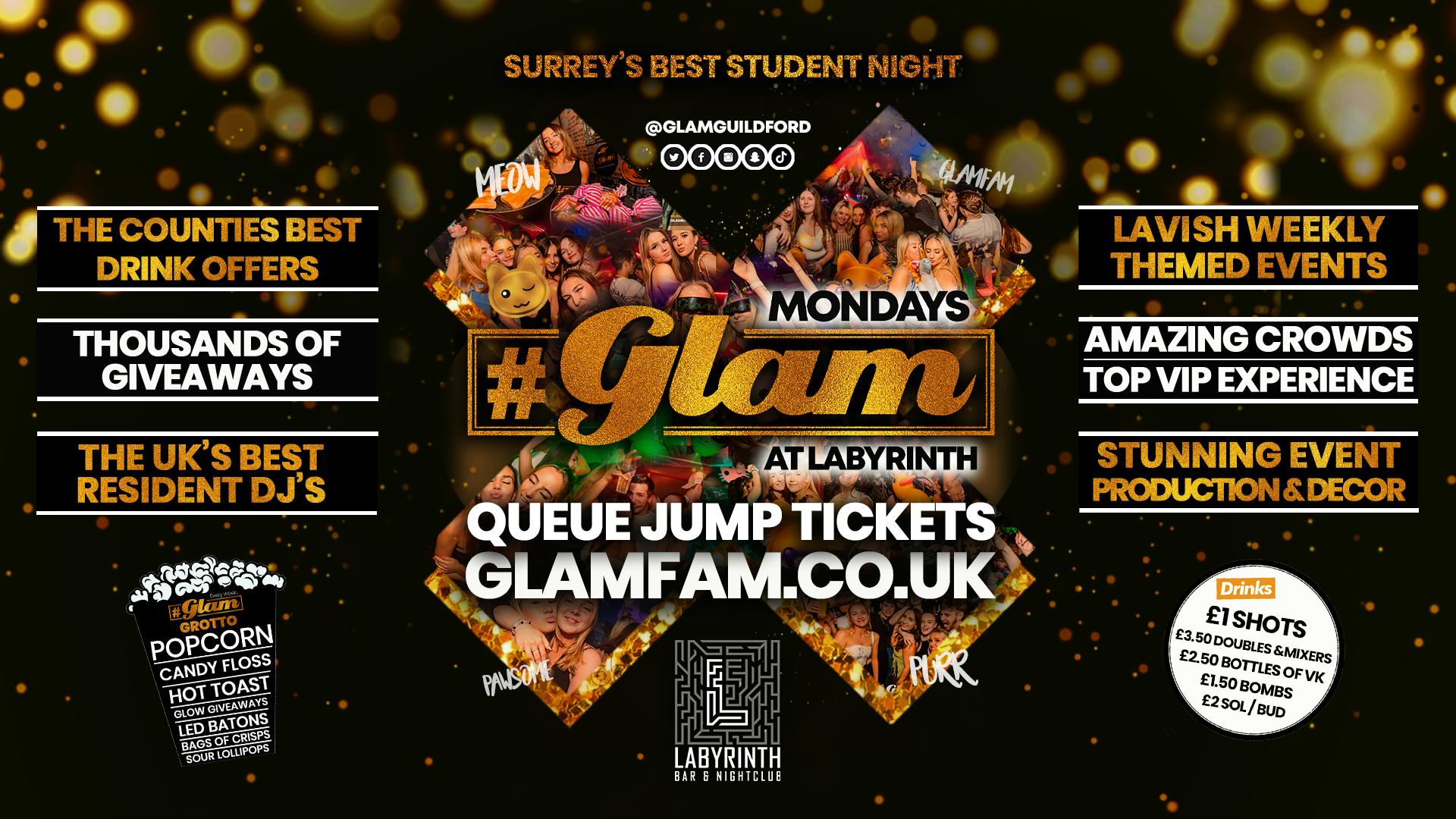 TONIGHT!! Glam - Surrey's Best Student Events! Mondays at Labyrinth at ...