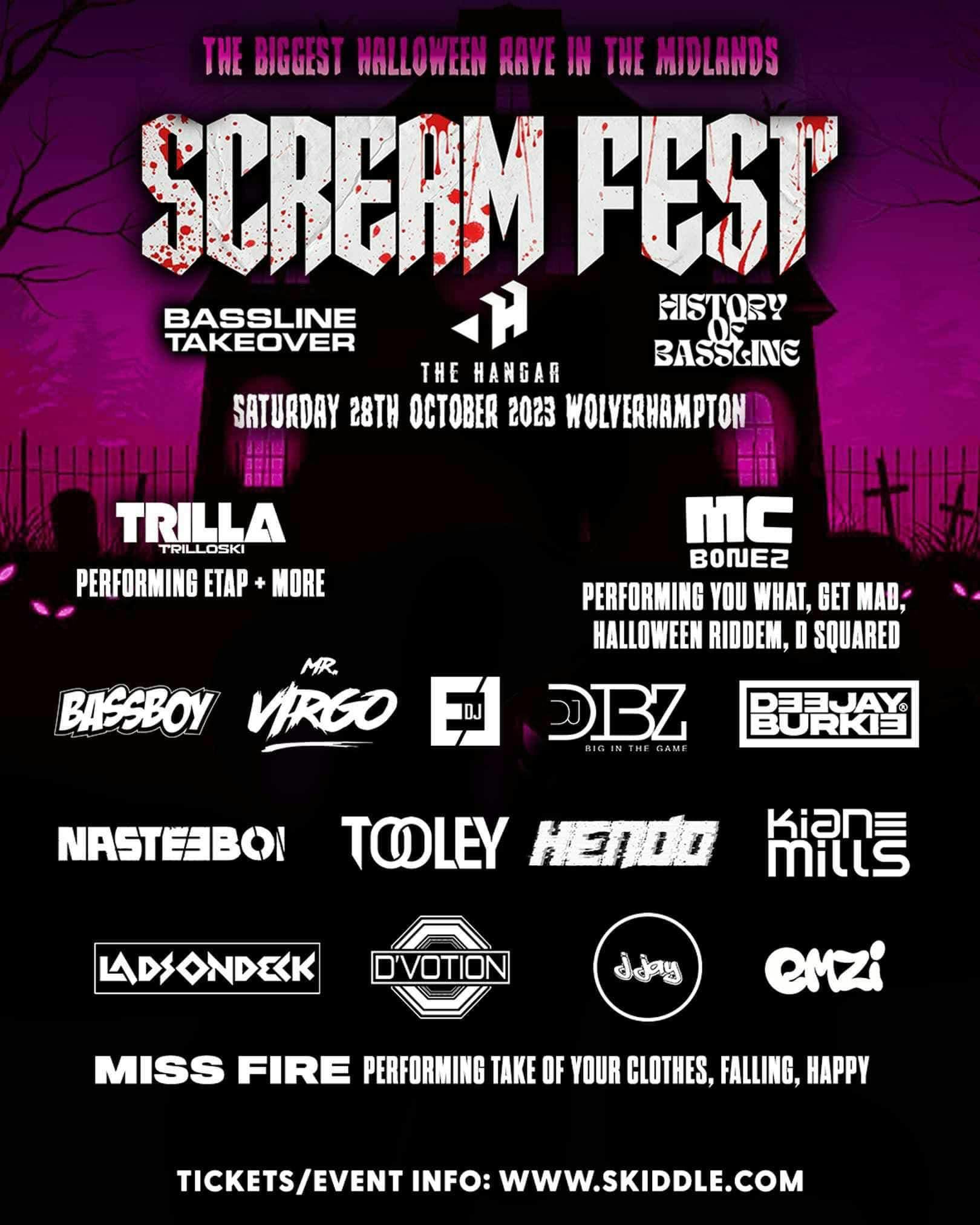 Bassline Takeover & History Of Bassline: Scream Fest 2023 at The Hangar, Wolverhampton on 28th ...
